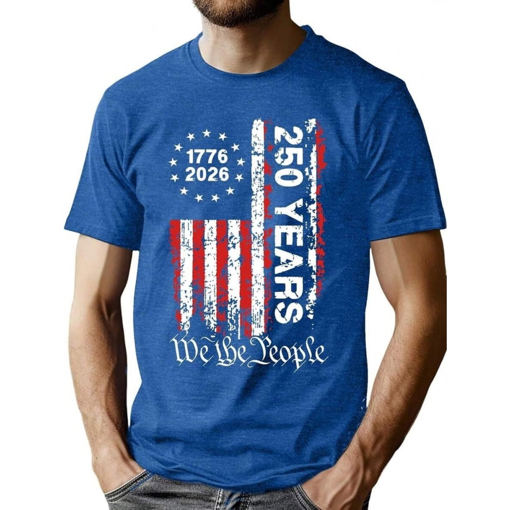 Blue 250th Anniversary Patriotic Graphic T-Shirt For Men American Flag ...
