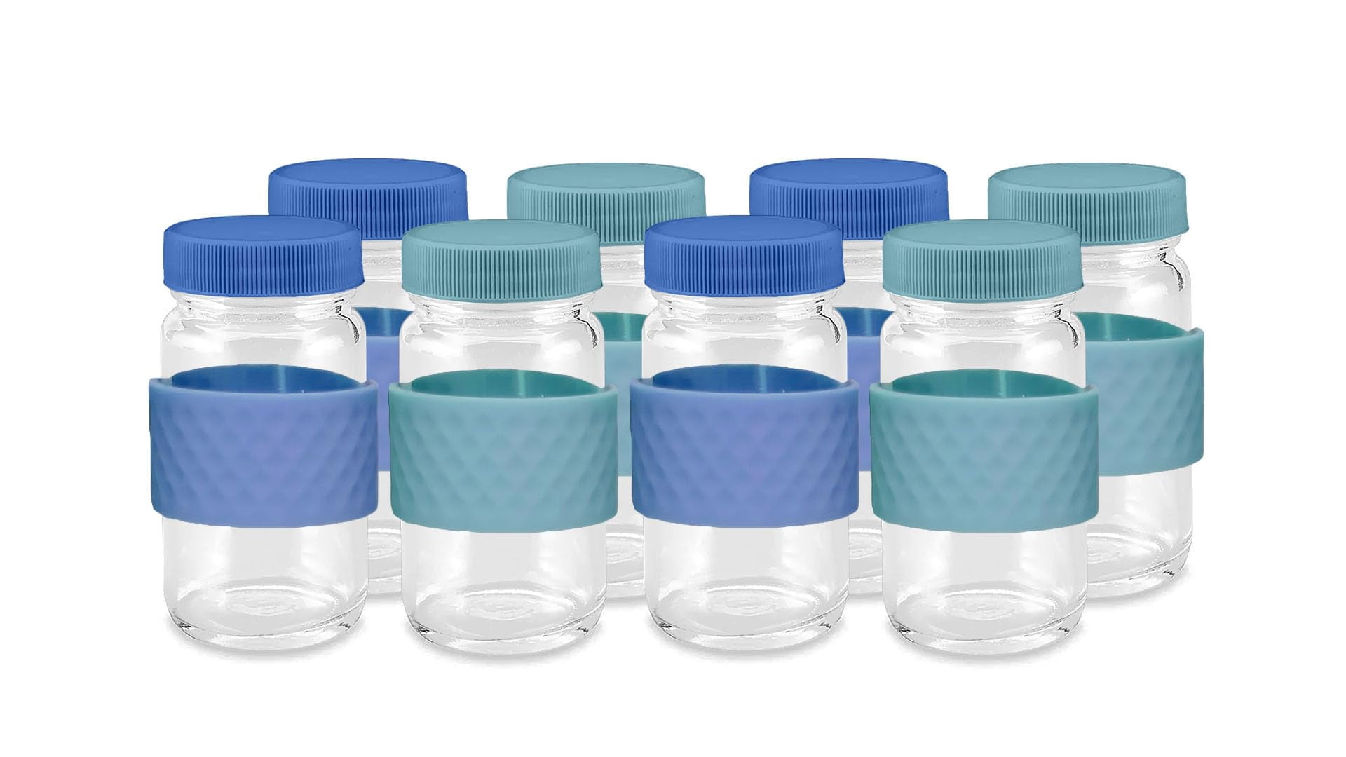 Blue 2oz Glass Juice Shot Beverage Storage Bottles with Caps and ...