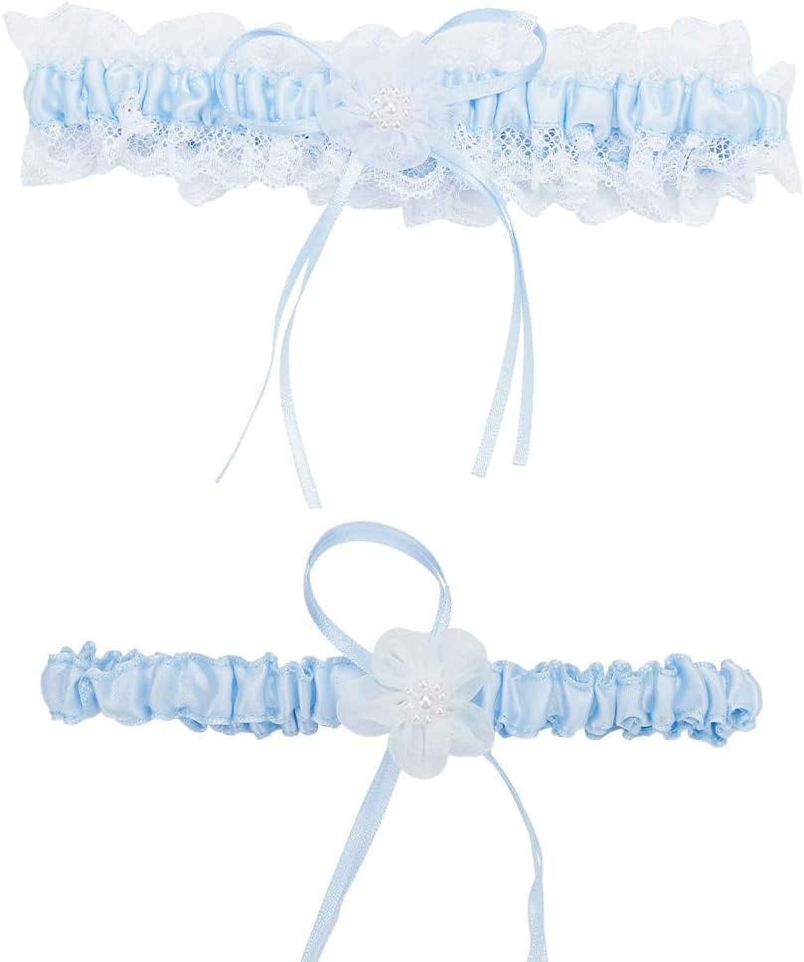 Blue 2pcs Blue Garters for Bride Stretchy Lace Bridal Garter Cornflower ...