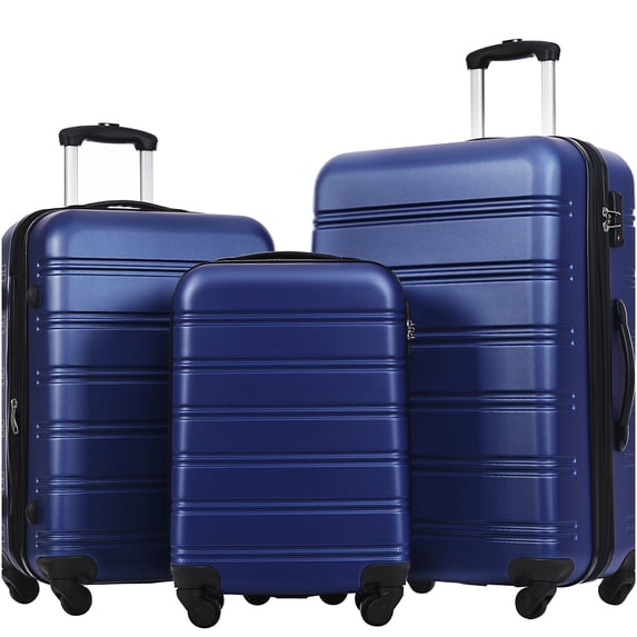 Blue 3-Piece ABS Hardside Luggage Set with TSA Lock, 360° Spinner ...