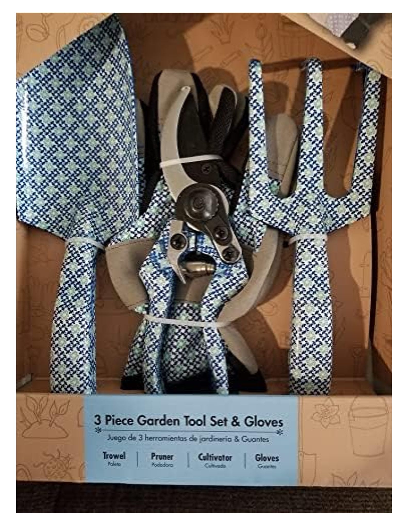 Blue 3 Piece Aluminum Garden Tool Set & Gloves Floral Printing, Blue ...