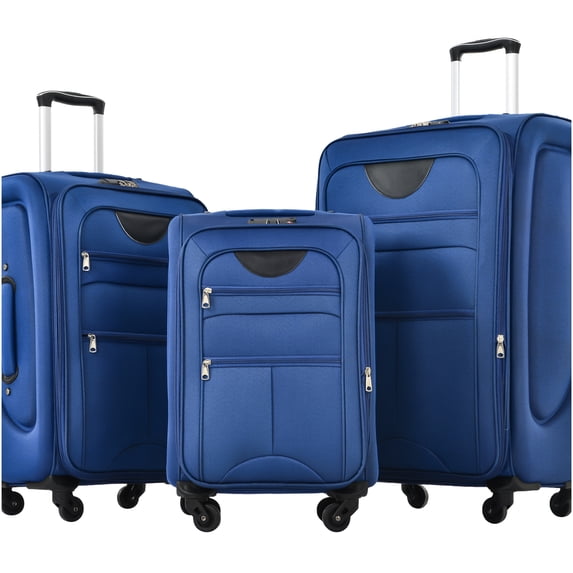 Blue 3-Piece Expandable Softside Luggage Set with Spinner Wheels and ...