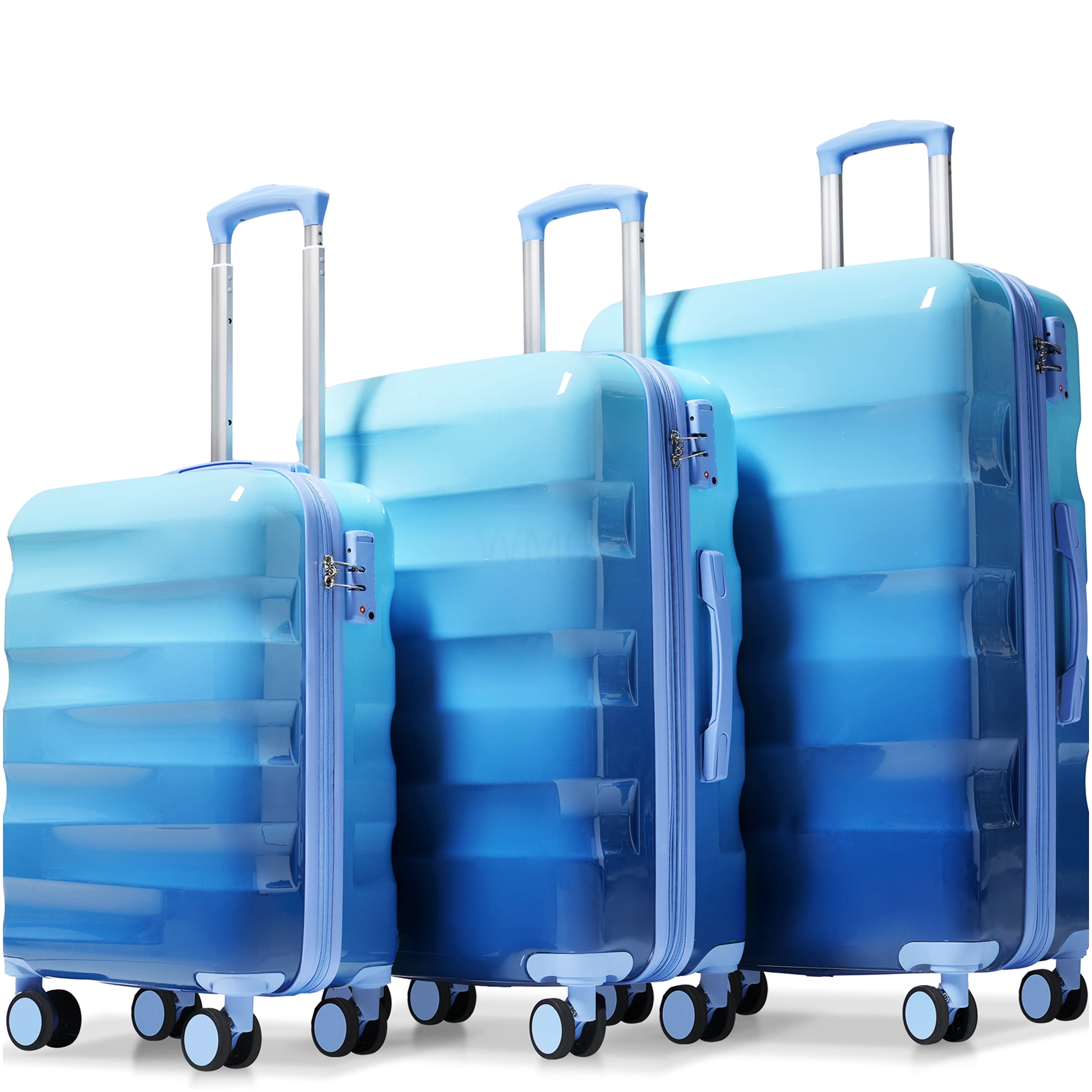 Blue 3-Piece Hardshell Luggage Set with Spinner Wheels, TSA Lock ...