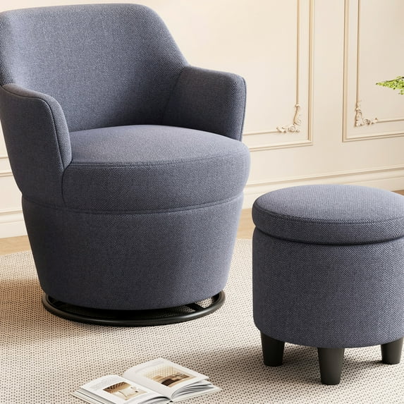 Blue 360° Swivel Chair with Ottoman | Contemporary Design & Comfortable ...