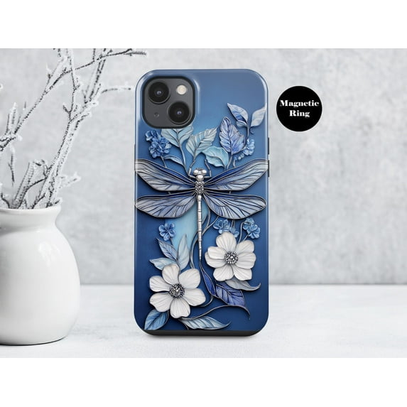 Blue 3D Floral Dragonfly Botanical Phone Case with iPhone 17 16 15 14 13 12 11 Pro Max - Walmart.com