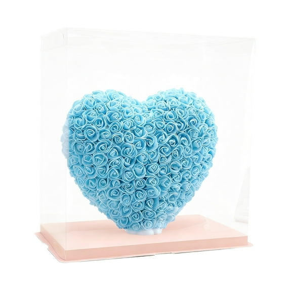 Blue 3D Rose Heart Gift Box With Transparent Cover, Foam Flower ...