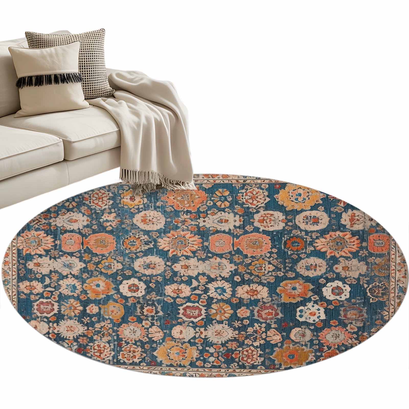 Blue 3ft Area Rug, Ethnic Modern Geometric Abstract Art Washable Non ...