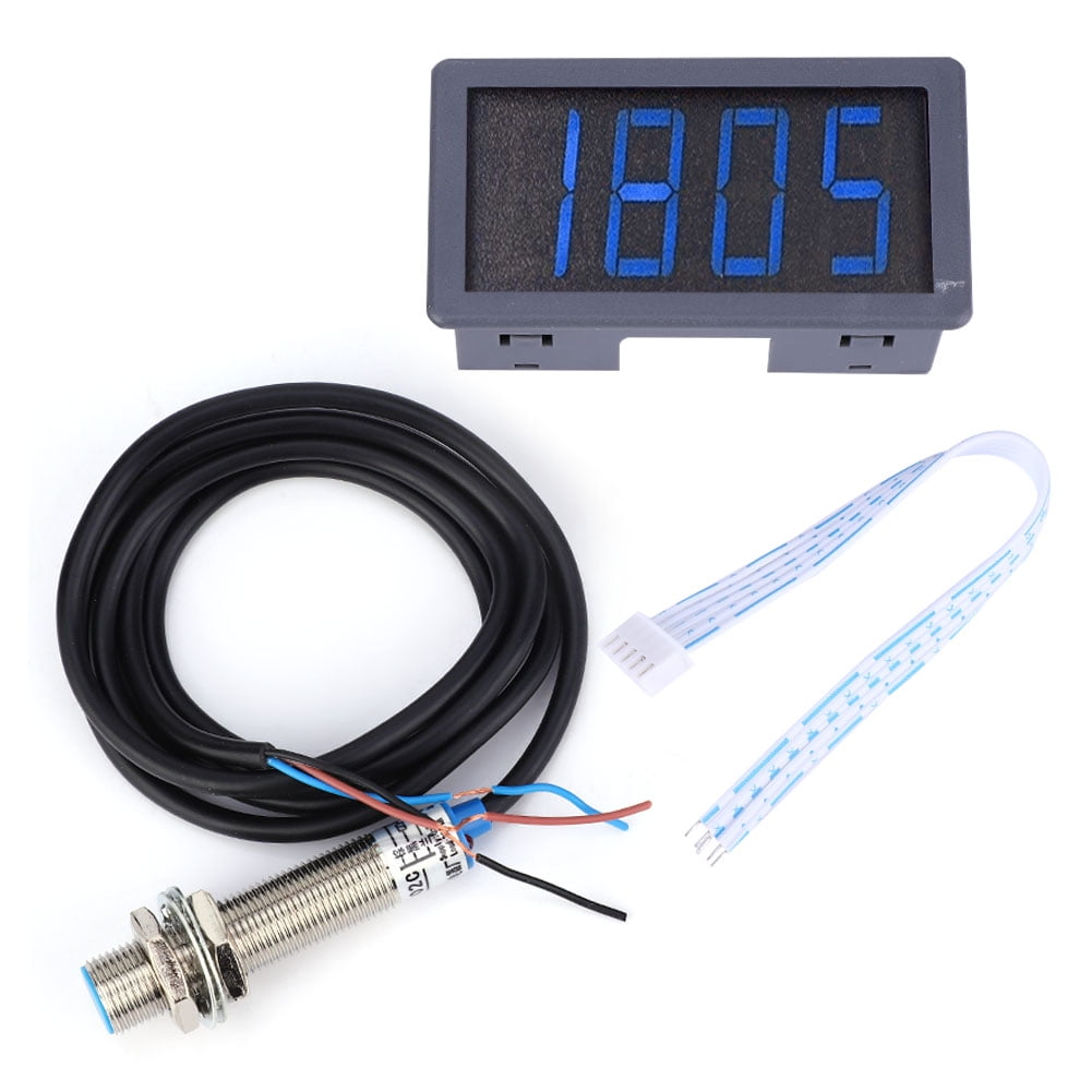 Blue 4 Digit Led Motor Tachometer Rpm Speed Gauge Meter Npn Hall