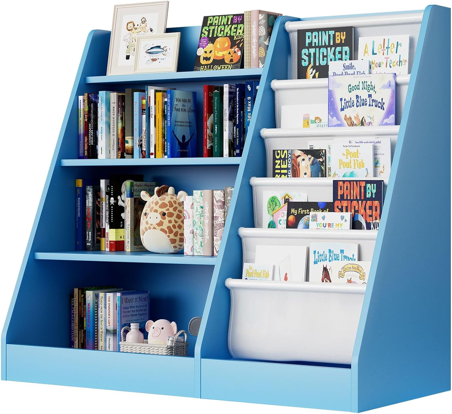 Blue 4 Tier Kids Wooden Bookshelf,Five Layer Sling Bookcase,Baby ...