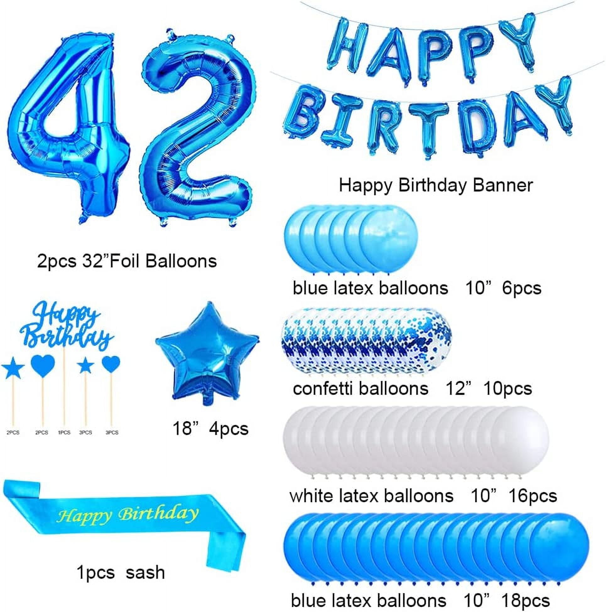 Blue 42Nd Birthday Decoration Happy Birthday Banner Number 42 Balloons ...