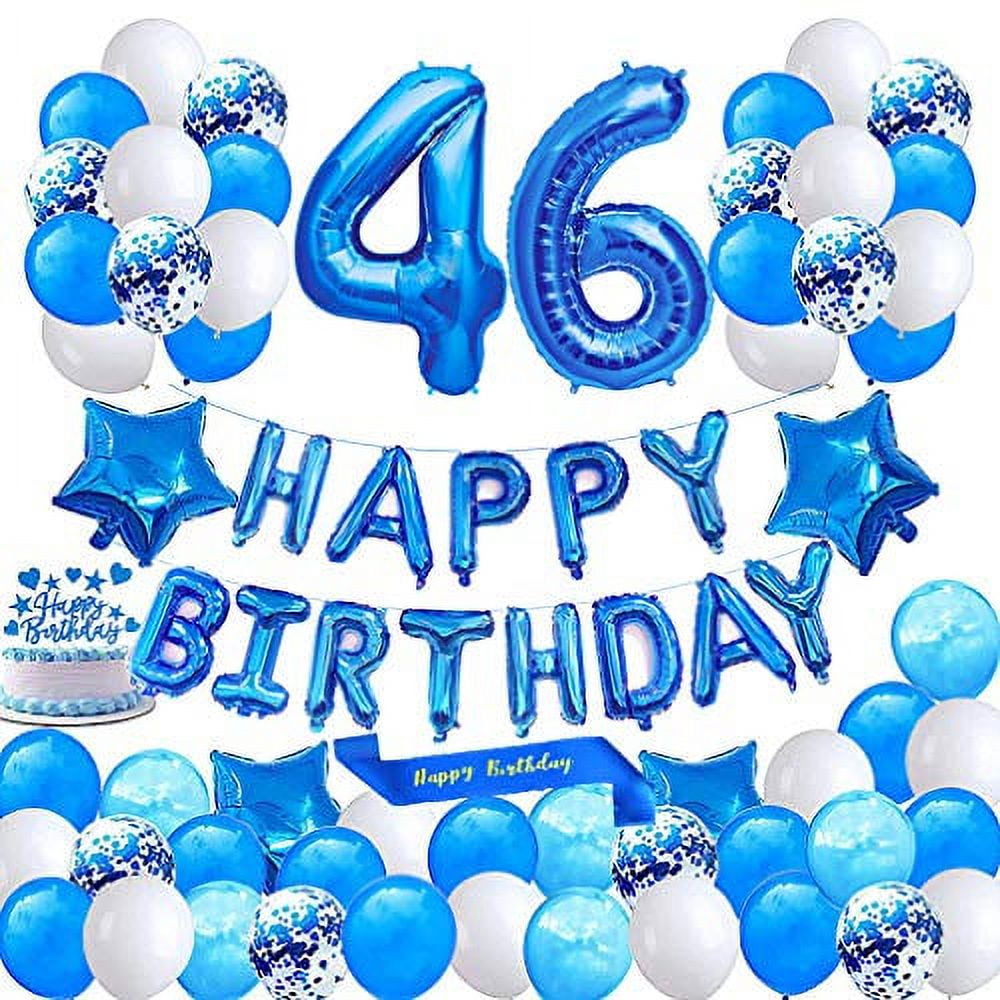 Blue 46th Birthday Decoration Happy Birthday Banner Number 46 Balloons ...