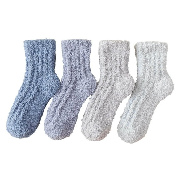 Blue 4Pc Hairy Socks For Women In Winter Thick And Warm Mid Tube Socks ...