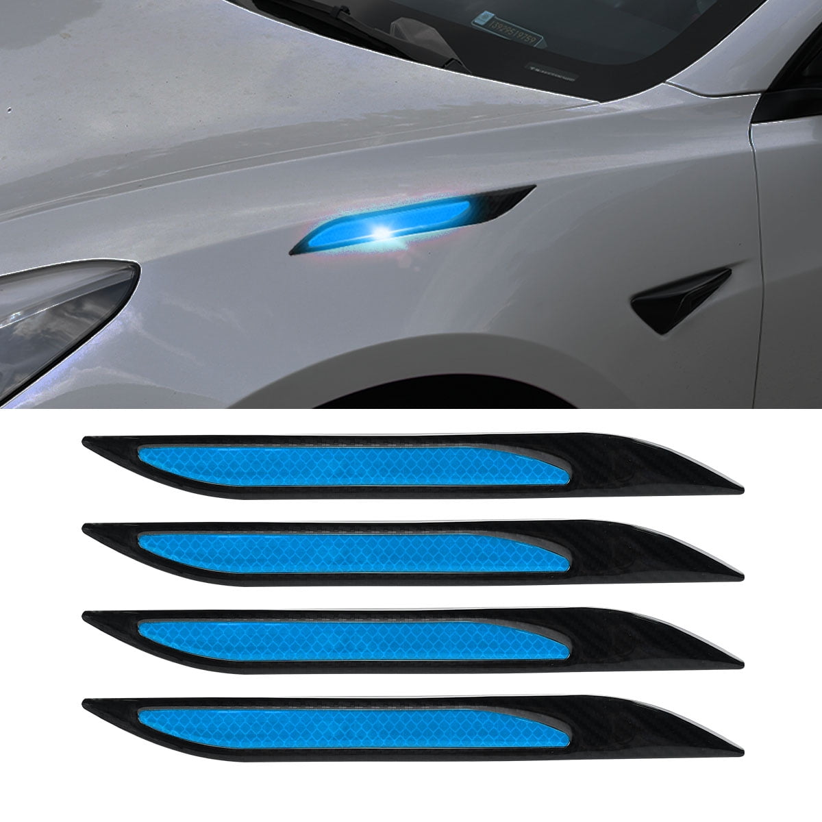 Blue - 4Pcs Car Reflective Strips Bumper Protector Carbon Fiber Body ...