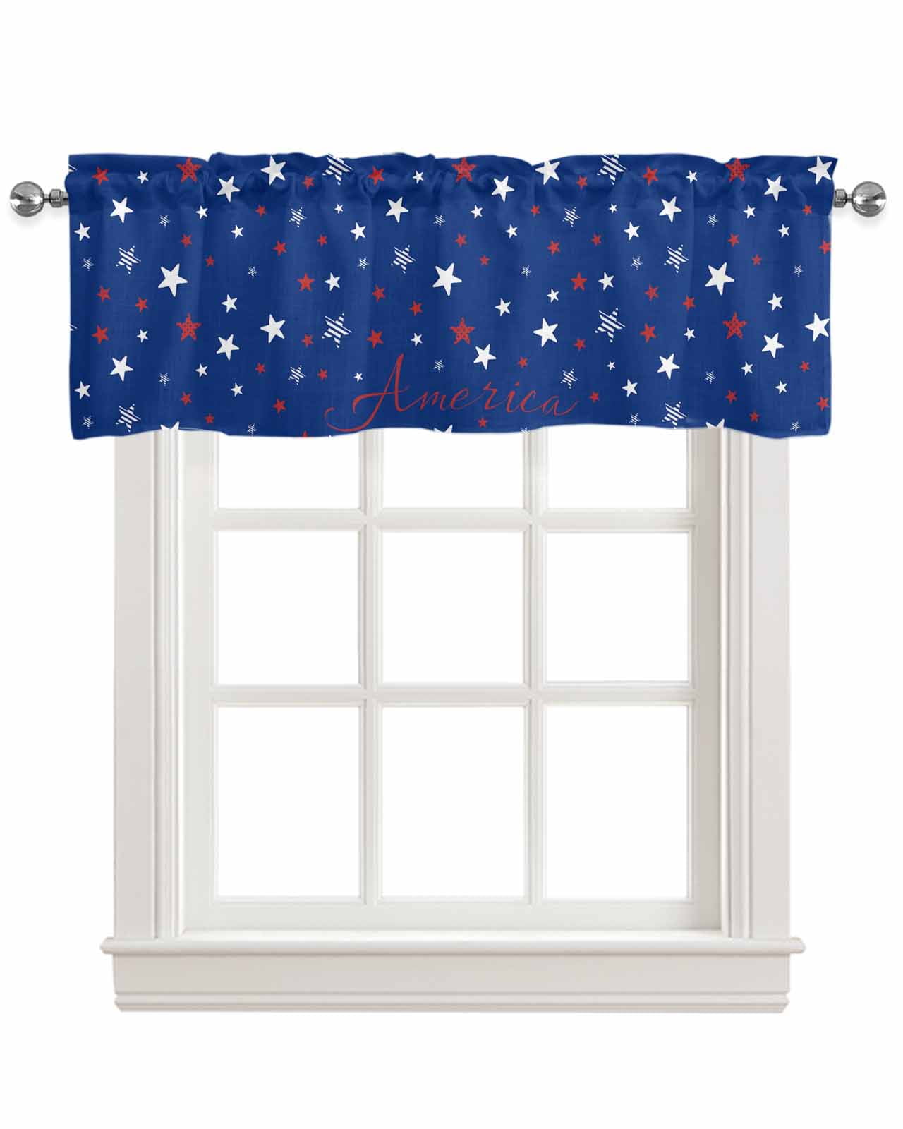 Blue 4th of July Kitchen Valances for Windows Farmhouse Linen Window ...