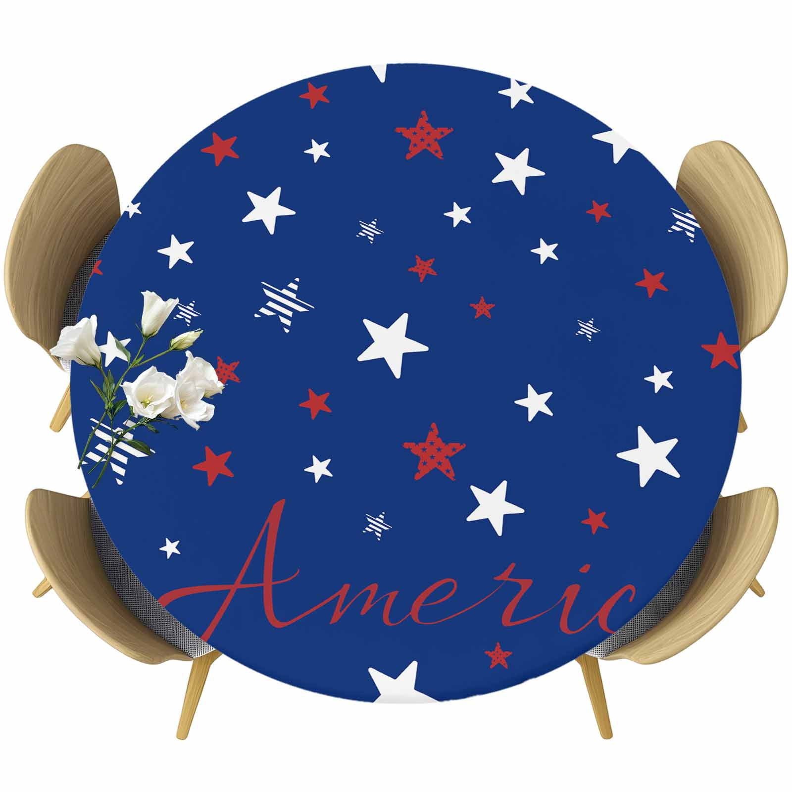 Blue 4th of July Round Tablecloth 55-60 Inch Round Fitted Table Cloth ...