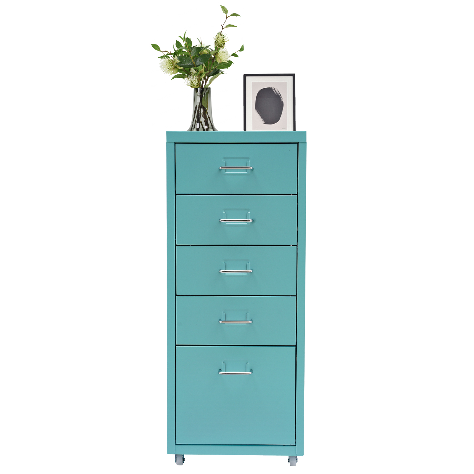 Blue 5-Drawer Metal Rectangular File Storage Cabinet with Wheels and ...