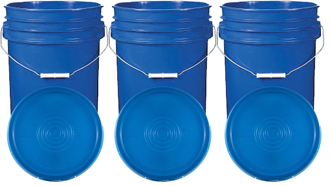 Blue 5 Gallon Buckets and Flat Lids Food Grade Combo 3 Pack - Walmart.com