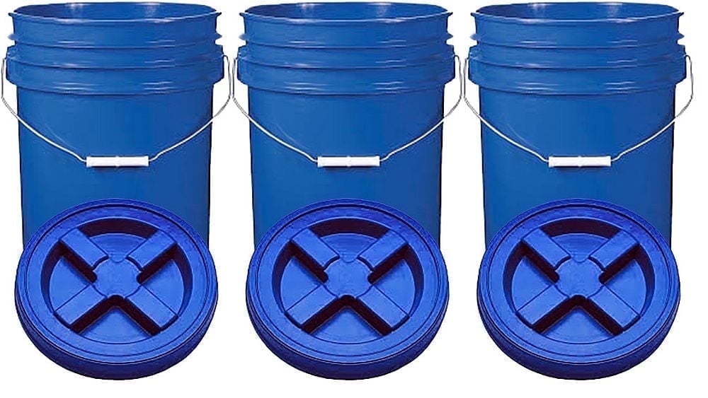 Blue 5 Gallon Plastic Buckets and Gamma Seal Lids Food Grade Combo 3 ...