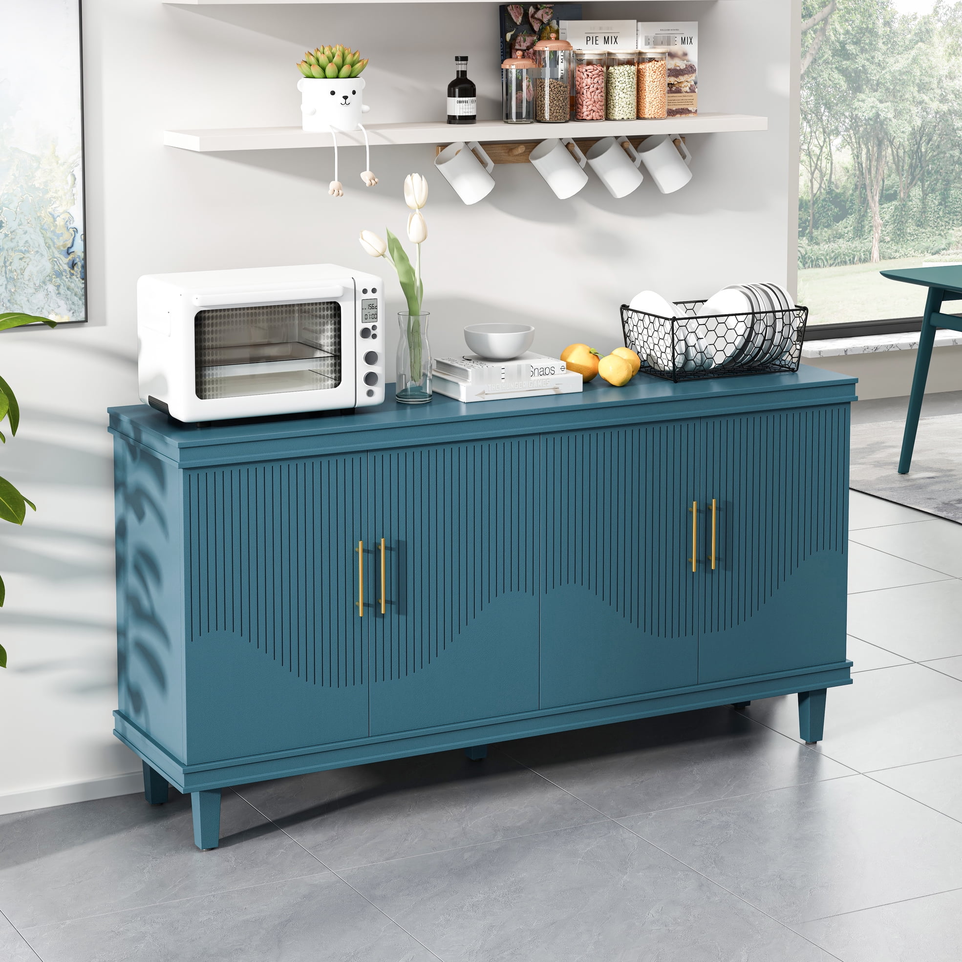 Blue 59.46'' 4-door Storage Unit. Constructed Of & Solid Wood. Ample ...