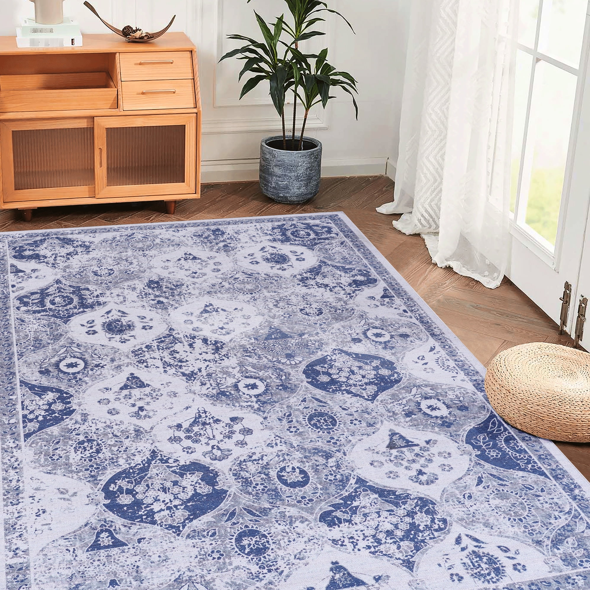 Blue 5x8 Area Rug - Machine Washable, Non-shedding, For Bedroom, Living ...