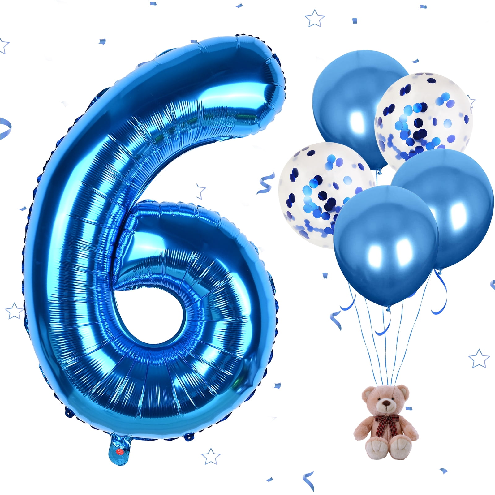 Blue 6 Balloons, Number 6 Balloons, 40Inch 6th Birthday Balloons Helium ...
