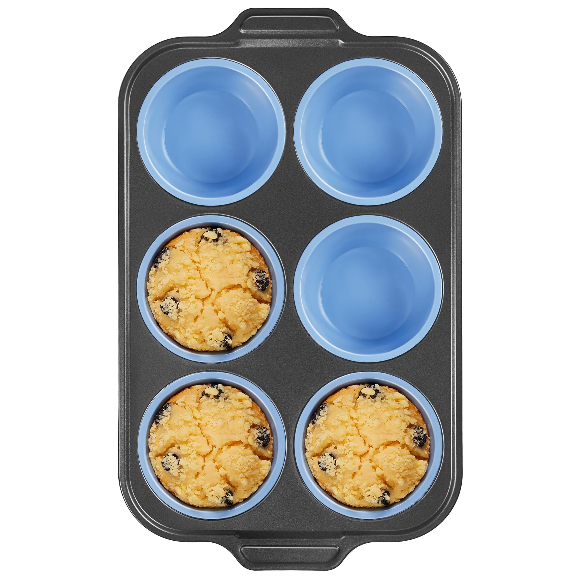 Blue 6 Cup Jumbo Muffin Pan Hybrid Silicone Metal Frame Cookware ...