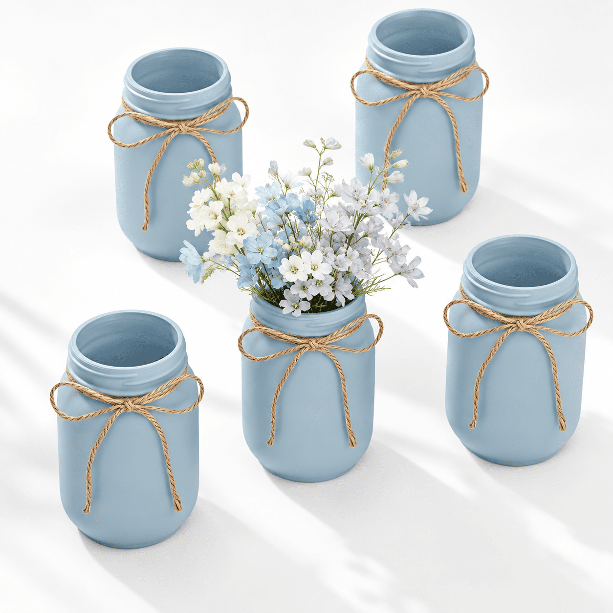 Blue 6 Pack Mason Jar Glass Flower Vases for Centerpieces and Home ...
