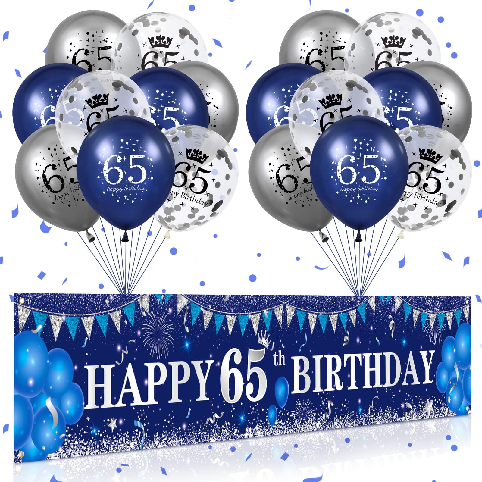 Blue 65th Birthday Decorations for Men AFN1Women, Navy Blue Silver ...