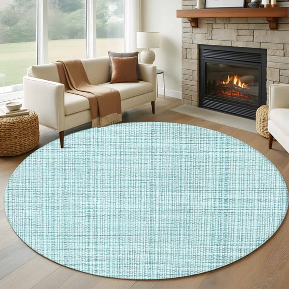 Blue 6FT Round Area Rugs for Living Room Linen Texture Modern Abstract ...