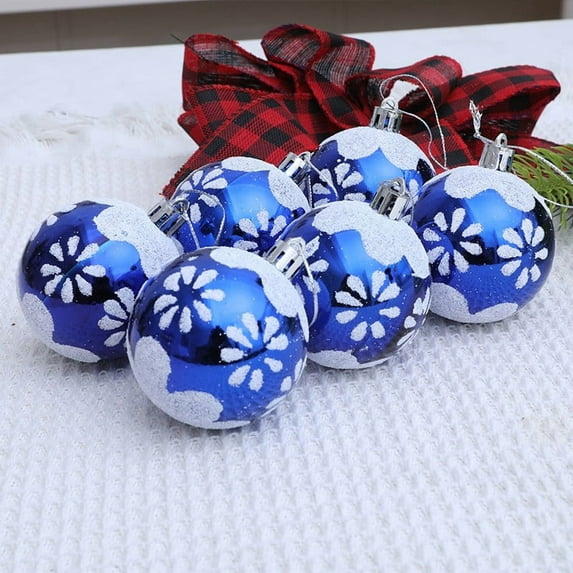 Blue 6Pcs Christmas Ball Ornaments For Tree With Stripe Design In ...