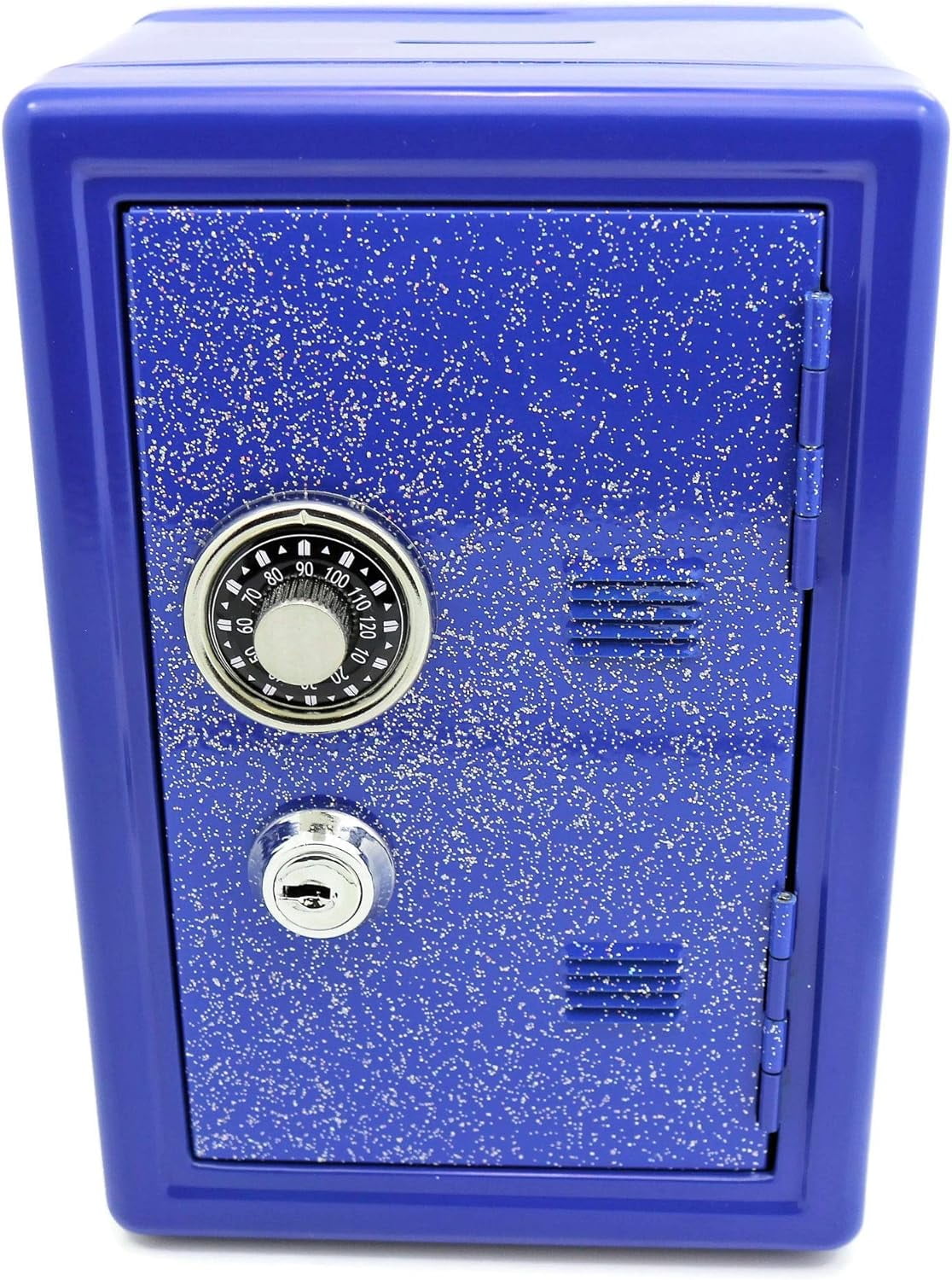Blue 7" Glitter Locker Metal Safe Money Coin Bank with 2 Keys - Walmart.com