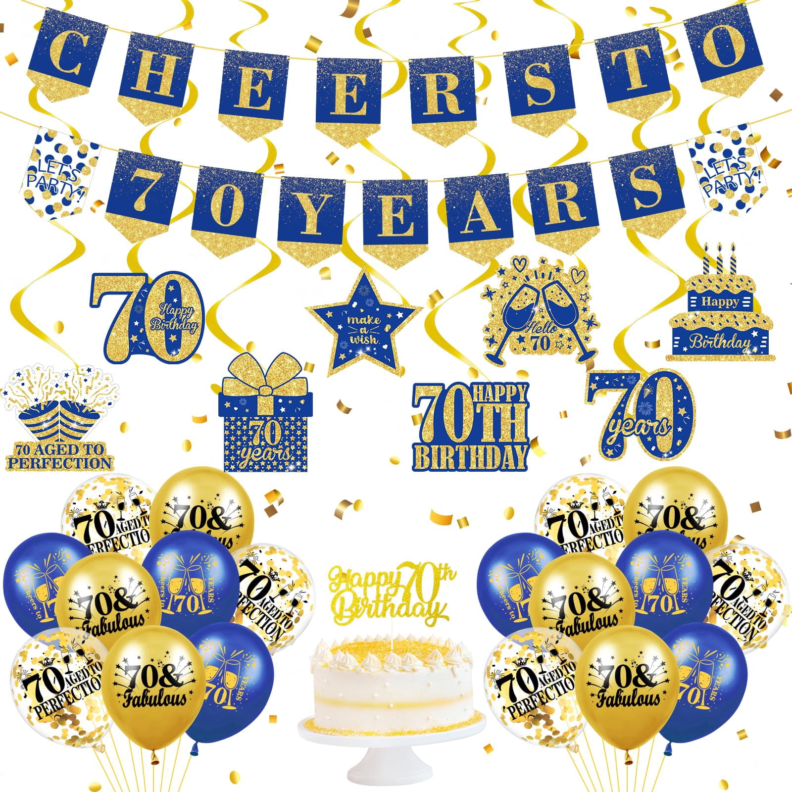 Blue 70th Birthday Decorations for ZLK1 Men Blue 70th Birthday Banner ...