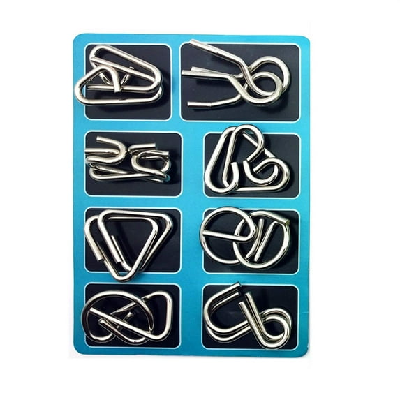 Blue 8 Pieces Metal Brain Teaser Puzzle Ring Interwoven Metal Game ...