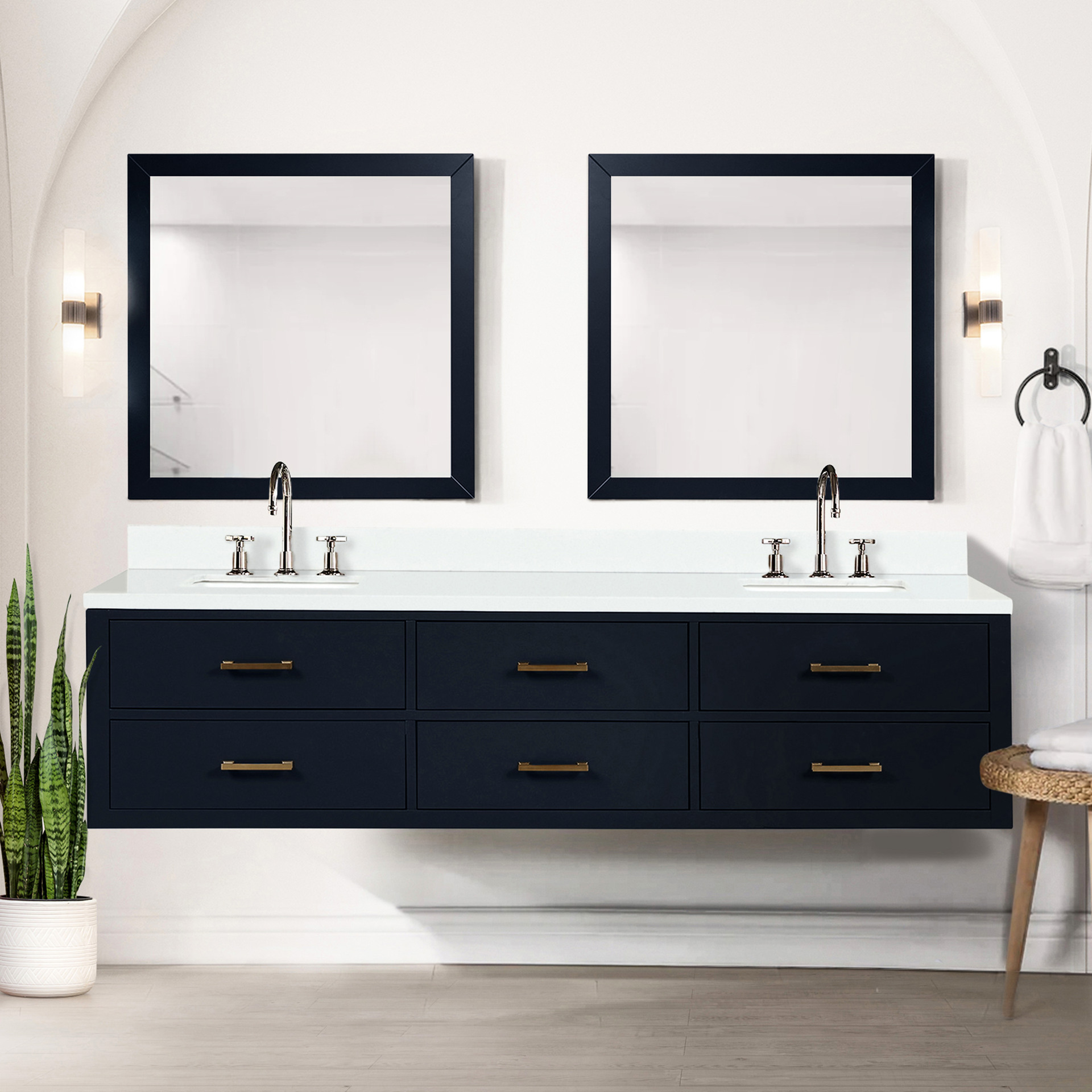 Blue 80 In. Double Bathroom Vanity With Quartz Surface And Faucet ...
