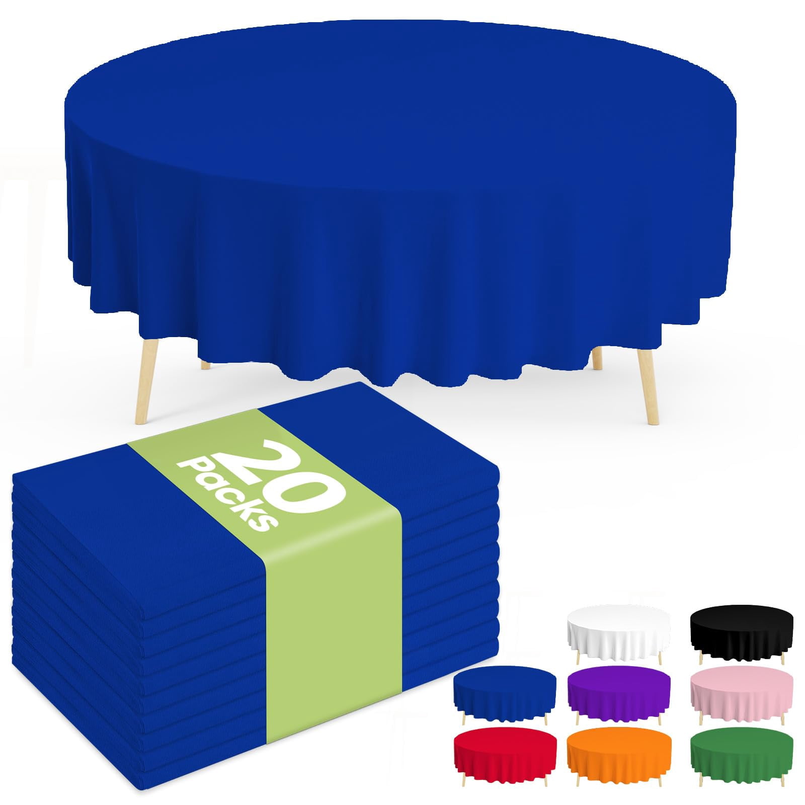 Blue 84" Round Disposable Plastic Tablecloth 20 Pack for Parties and ...