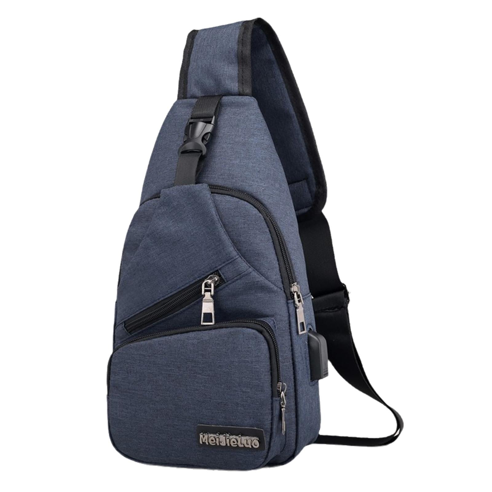 Blue A Mens Chest Bag Usb Smart Shoulder Bag Canvas Casual Chest Bag ...