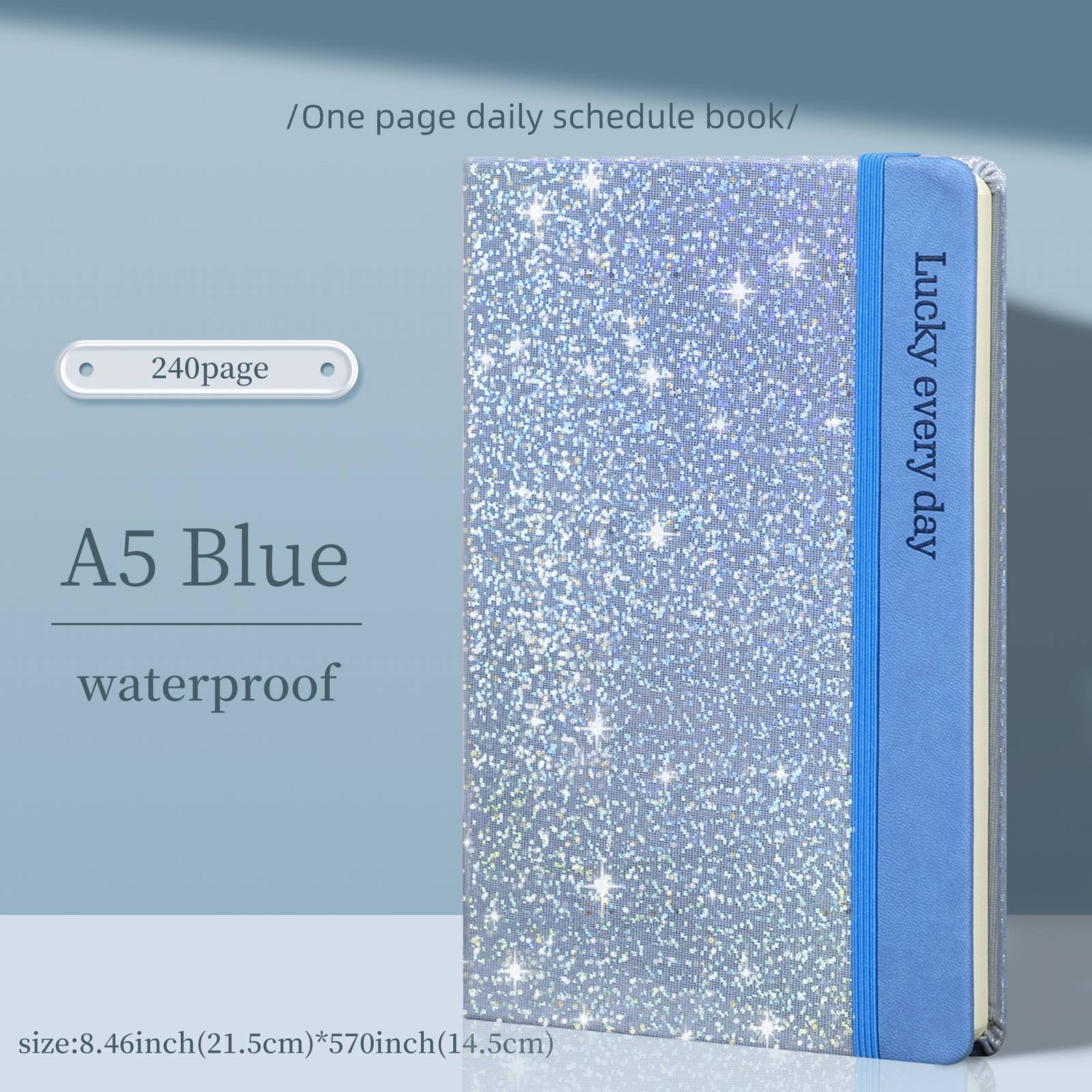 Blue A5 Glitter Notebook 8.3"x5.7" with 240 Lined Pages, Hardcover ...