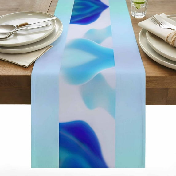 Blue Abstrac Table Runner 13x36 inch Cotton Linen Dining Table Runner ...