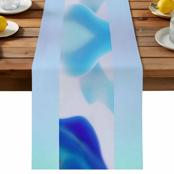 Blue Abstrac Table Runner, Cotton Linen Table Cloth, Tablerunner for ...