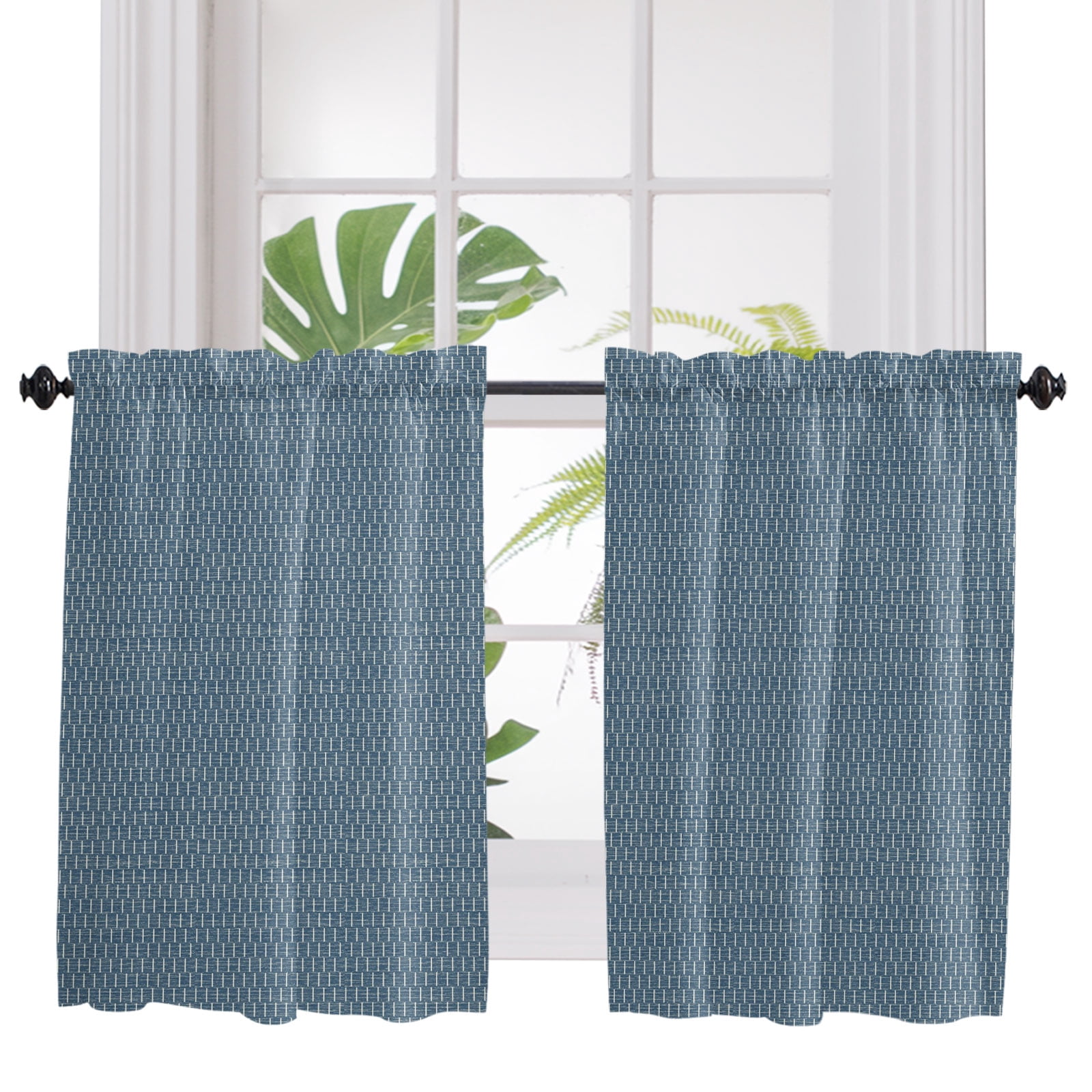 Blue Abstract Art 2 Panel Kitchen Curtains for Windows, Geometric ...