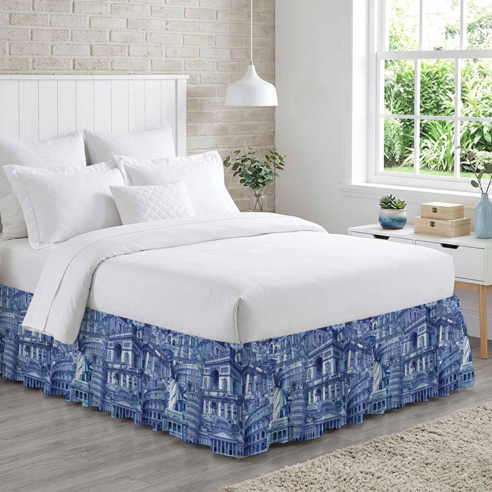 Blue Abstract Art Bed Skirt Queen Size 16 Inch Drop, Classical World ...