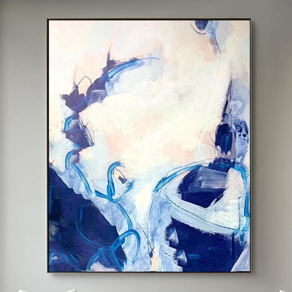 Blue Abstract Art, Blue Minimalist Art, Blue And White Wall Decor, Wabi ...