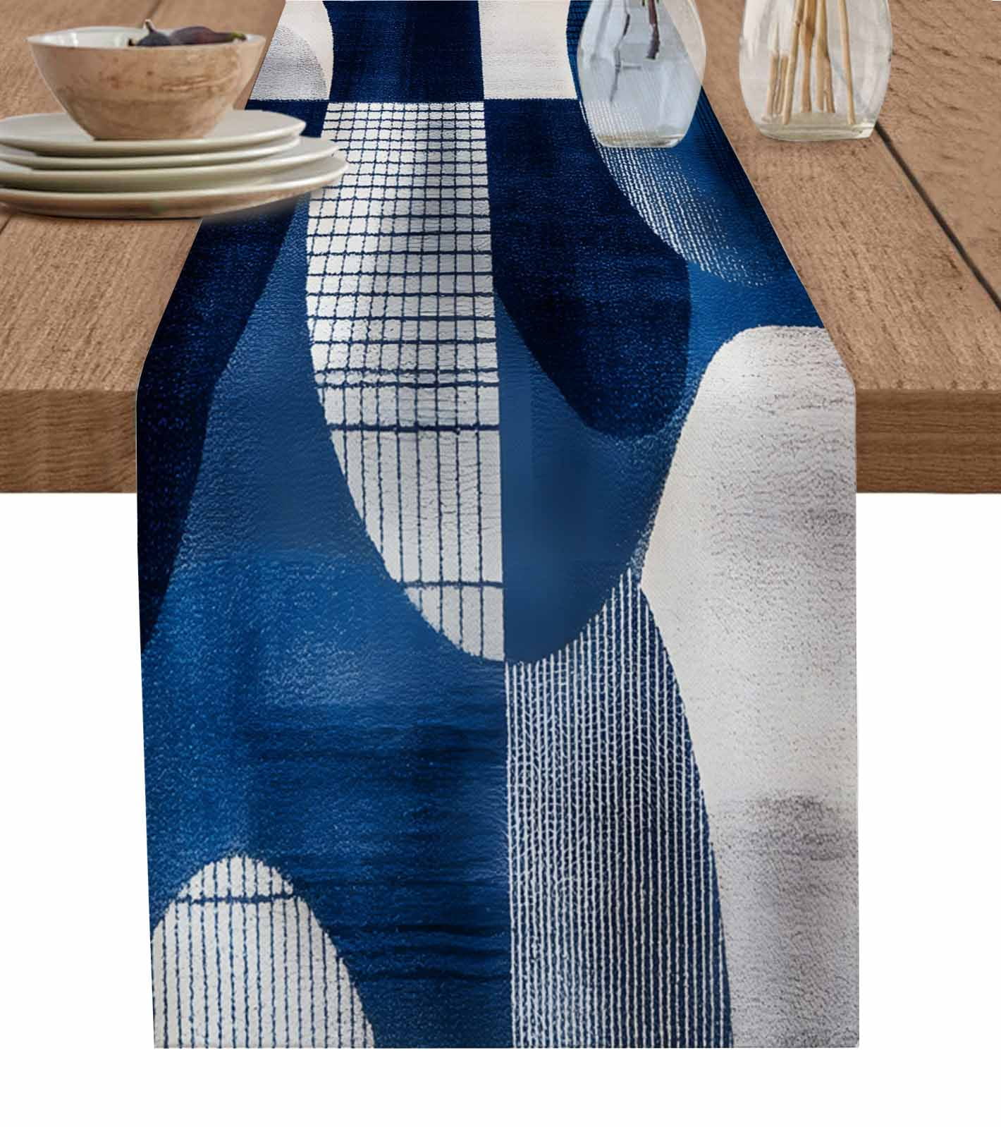Blue Abstract Art Burlap Cotton Table Runner 13x60 Inches Long, Black ...
