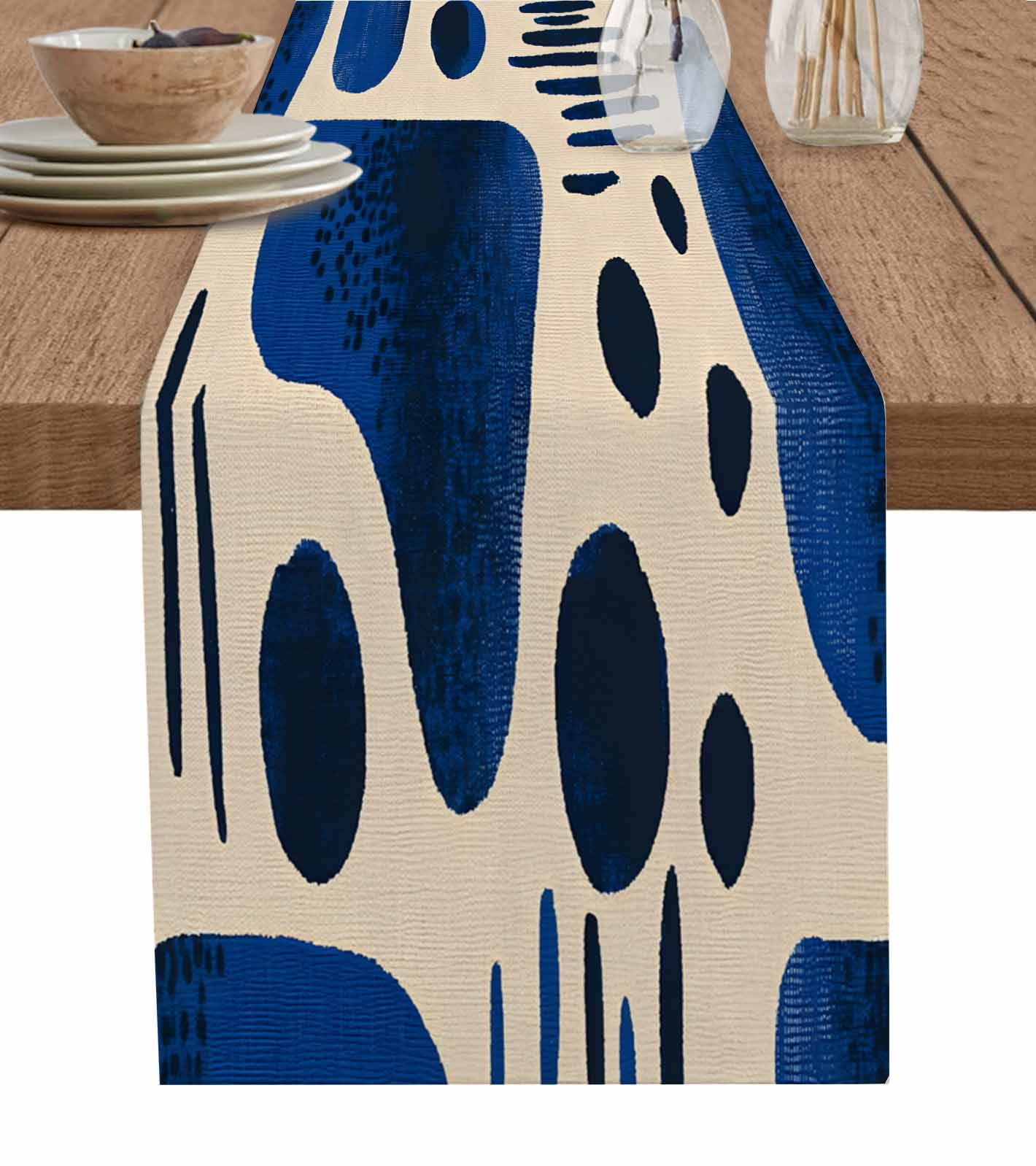Blue Abstract Art Burlap Cotton Table Runner 13x60 Inches Long, Modern ...