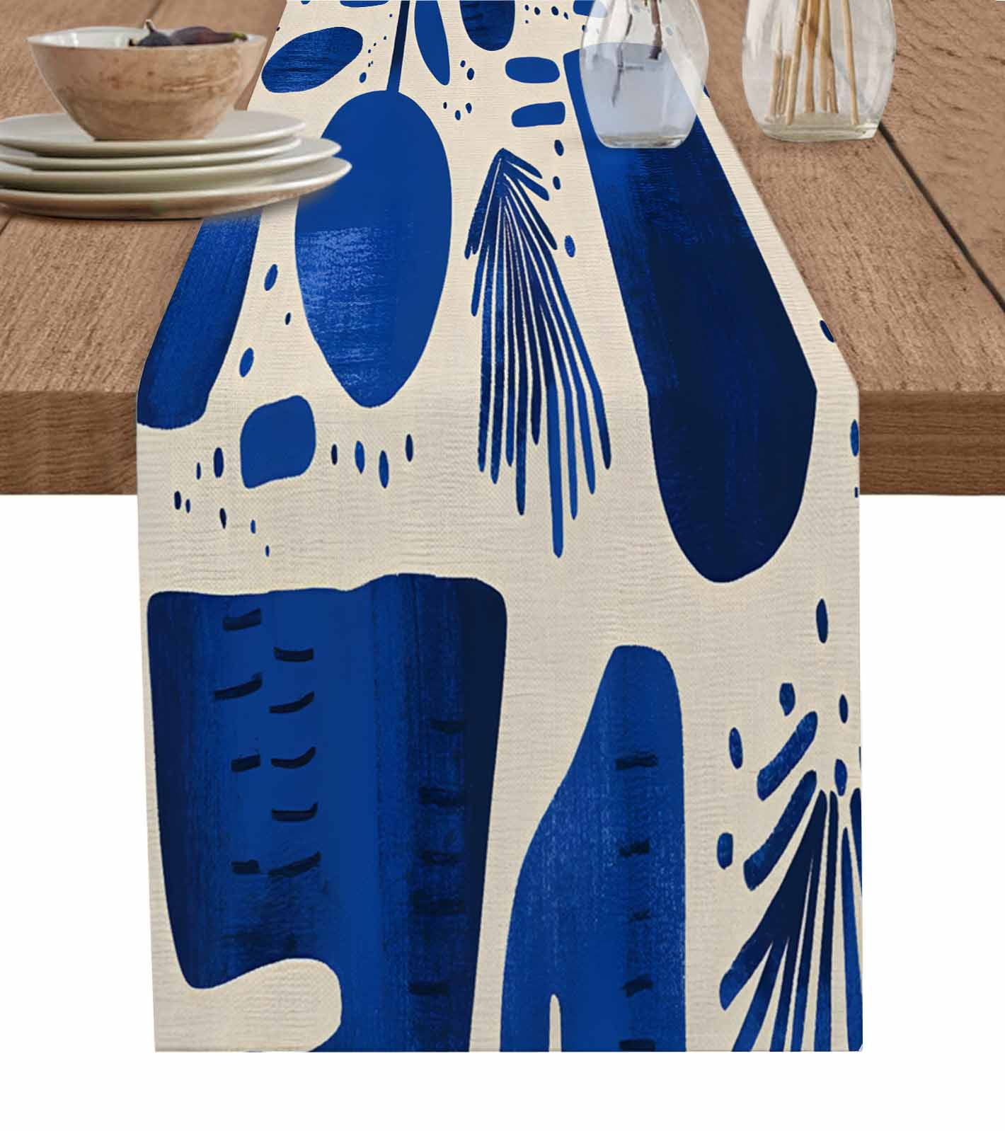 Blue Abstract Art Burlap Cotton Table Runner 18x72 Inches Long ...