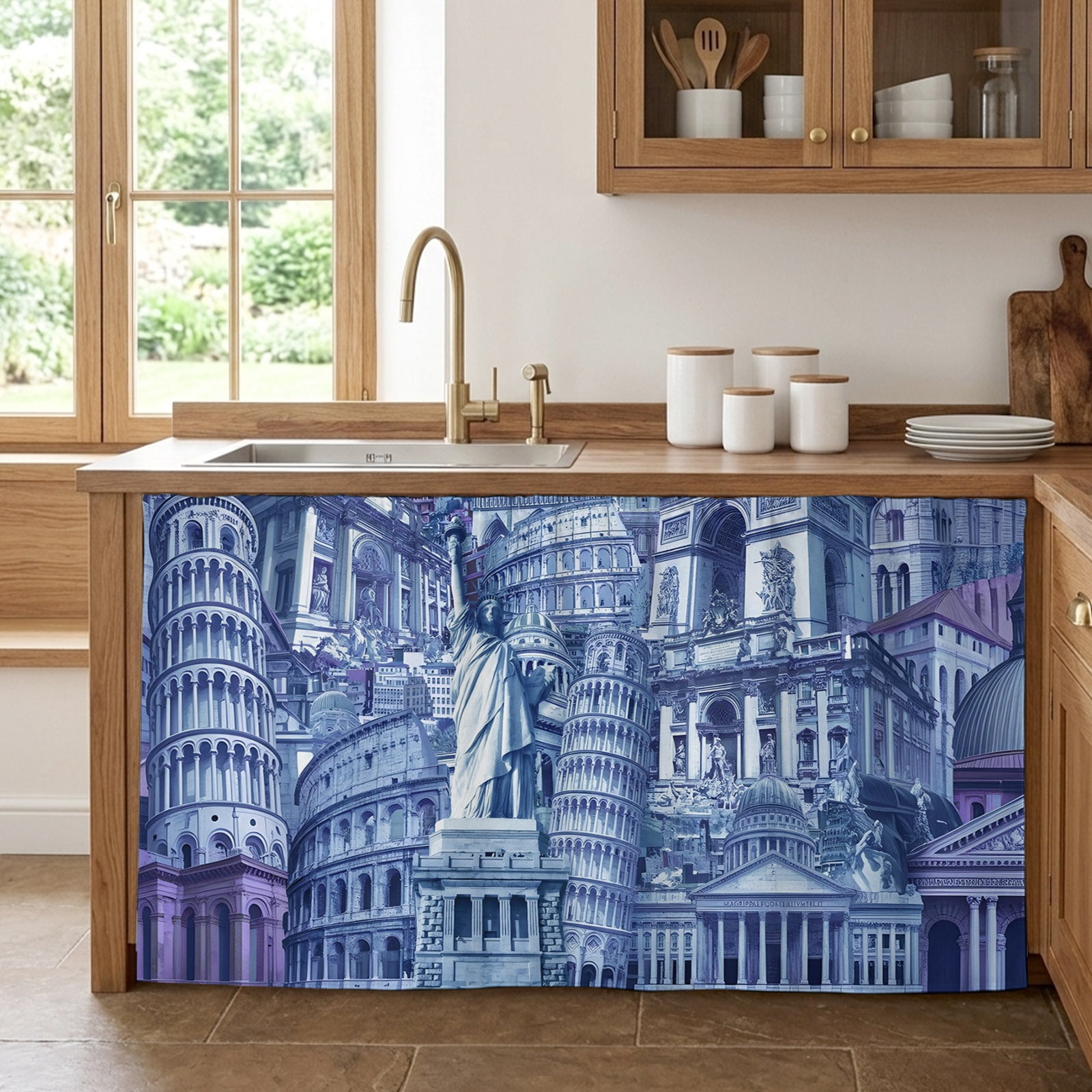 Blue Abstract Art Cabinet Curtains 32" W x 55" L Classical World-famous ...