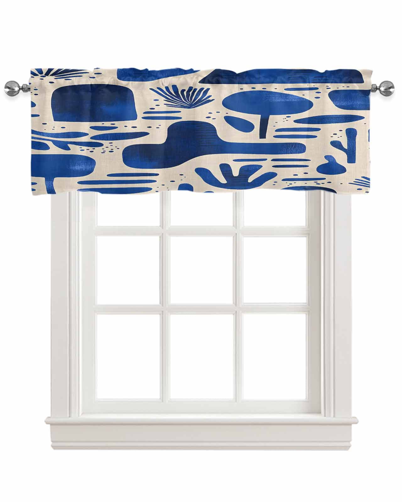Blue Abstract Art Kitchen Valances for Windows Farmhouse Linen Window ...