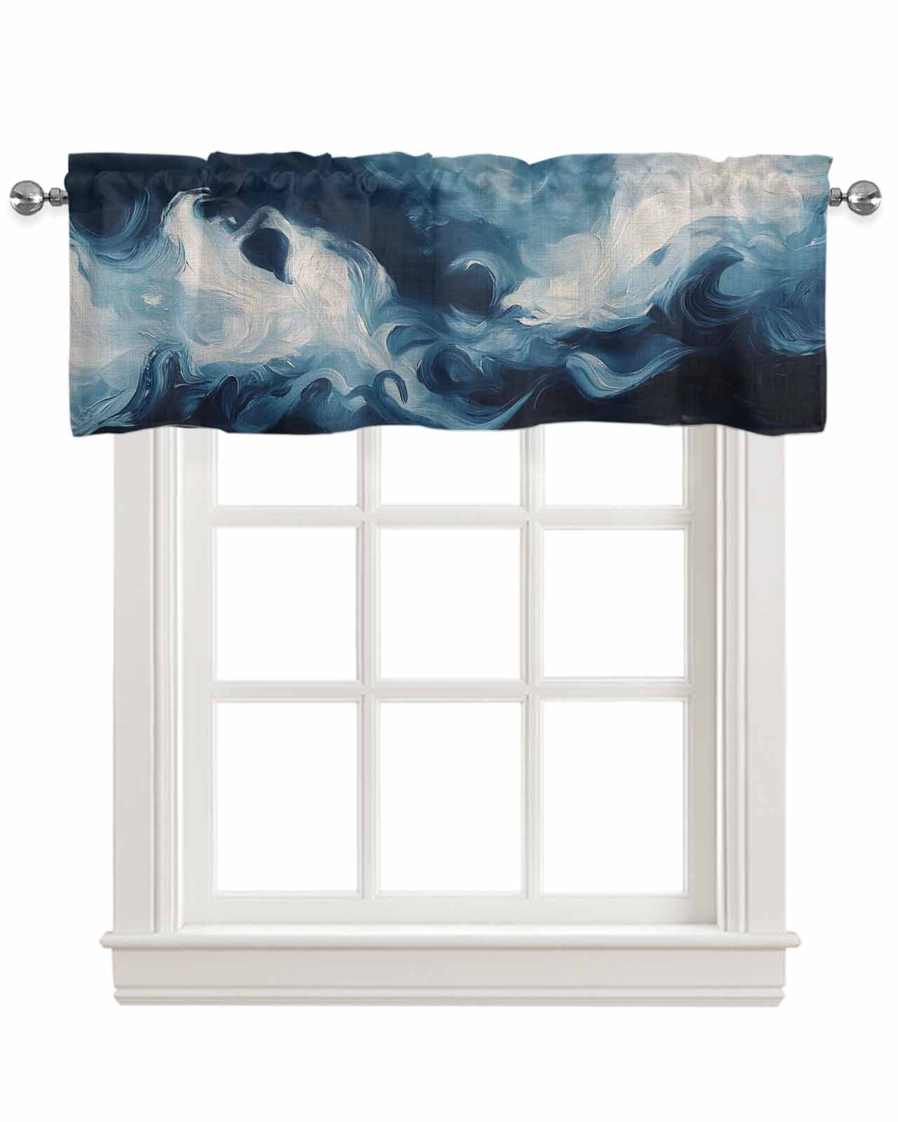 Blue Abstract Art Kitchen Valances for Windows Farmhouse Linen Window ...