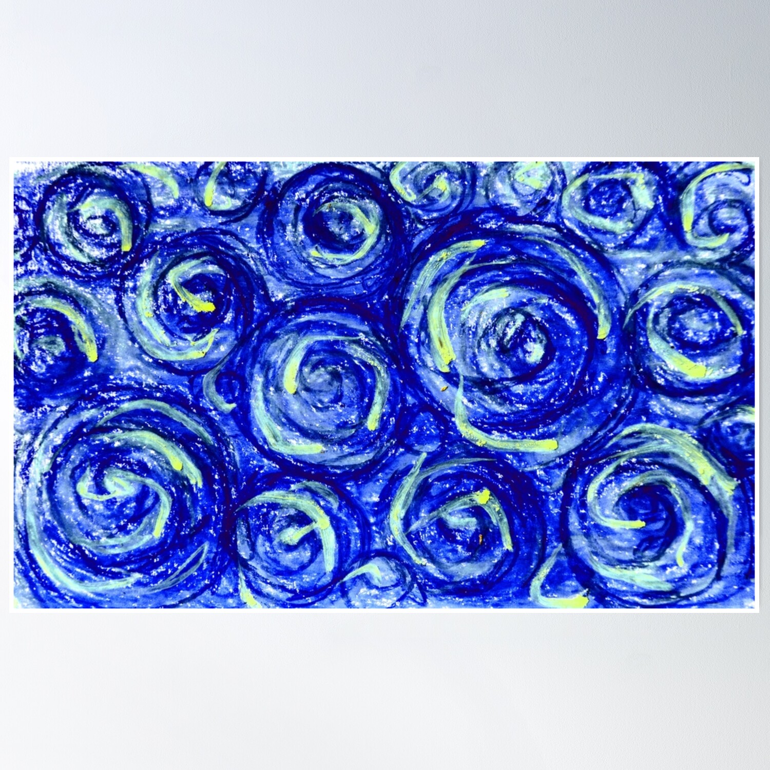 Blue Abstract Art Pattern Oil Pastel Paint Texture Poster Wall Art ...