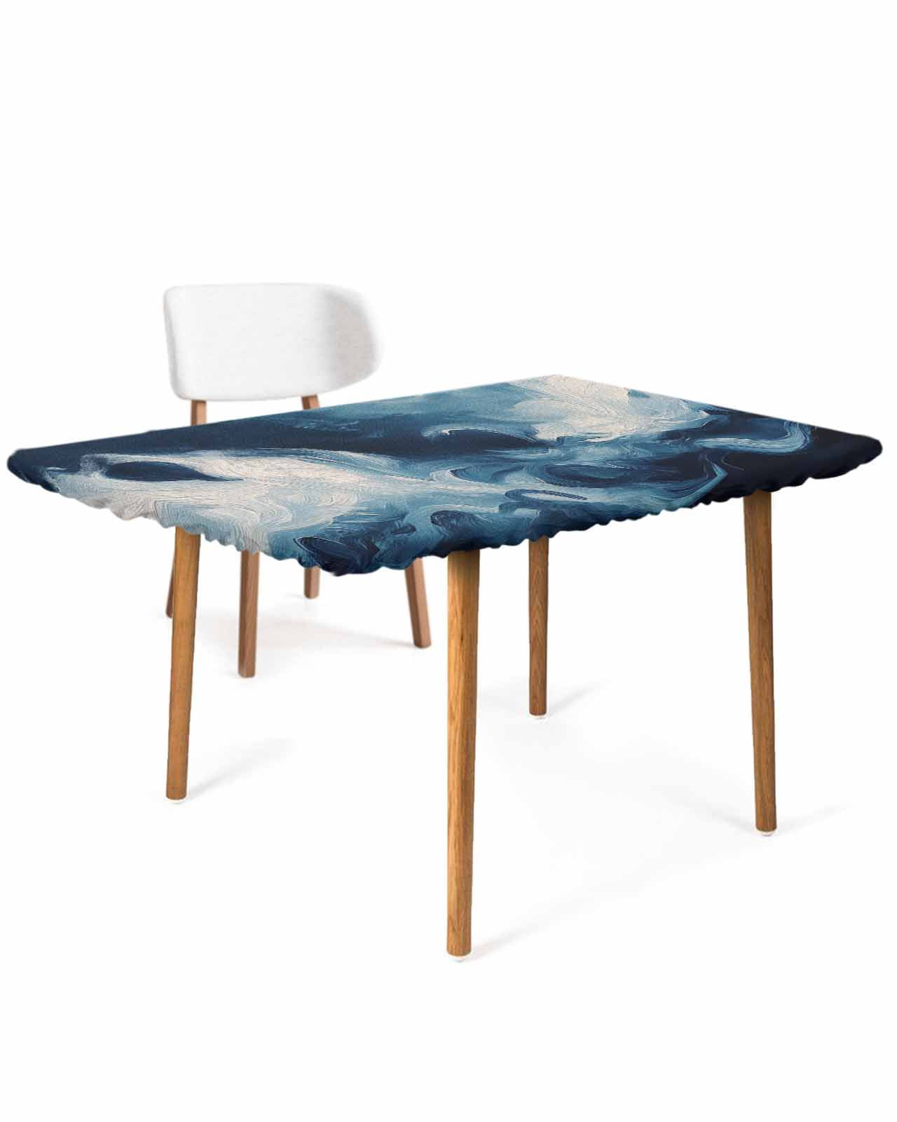 Blue Abstract Art Rectangle Tablecloth, Waterproof Elastic Fitted Table ...